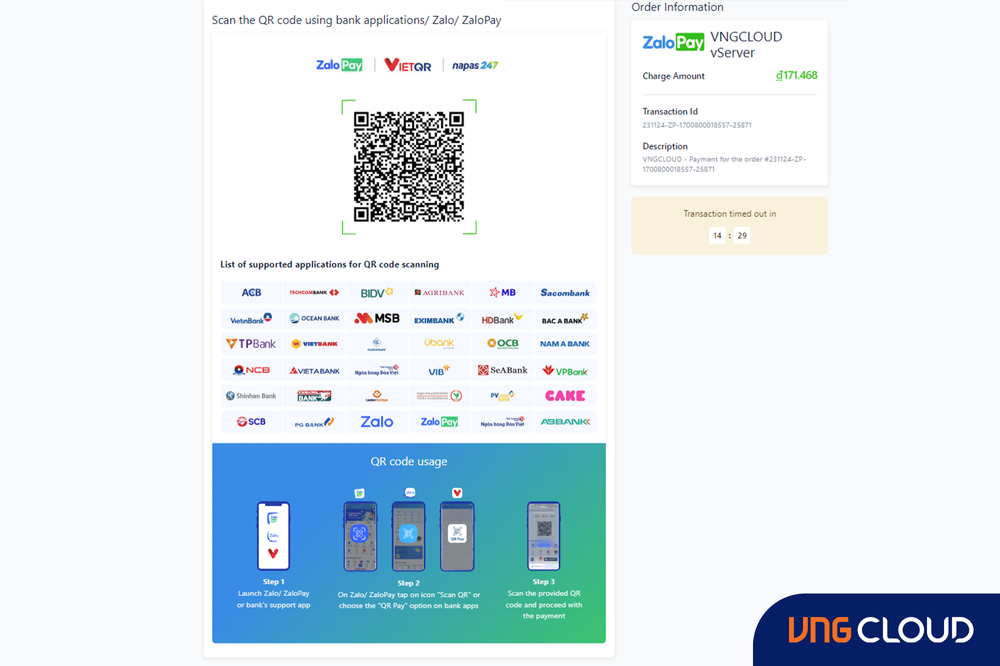 Enhancing customers’ experience by integrating QR code payment method on VNG Cloud portal | VNG ...